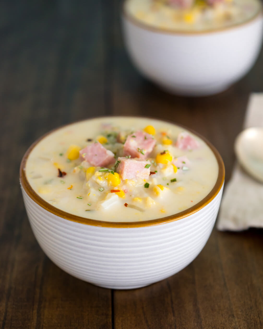 Easiest Low Fat Corn Chowder with Ham - Plate Full of Grace